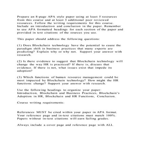 Prepare an 8 page apa style paper using at least 5 resources from th | DOCX