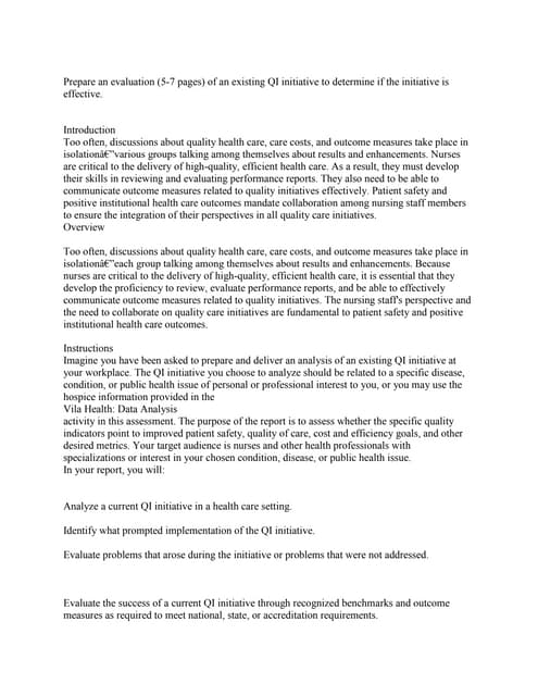 Make a quality initiative proposal (7-10 PowerPoint slides) through a ...