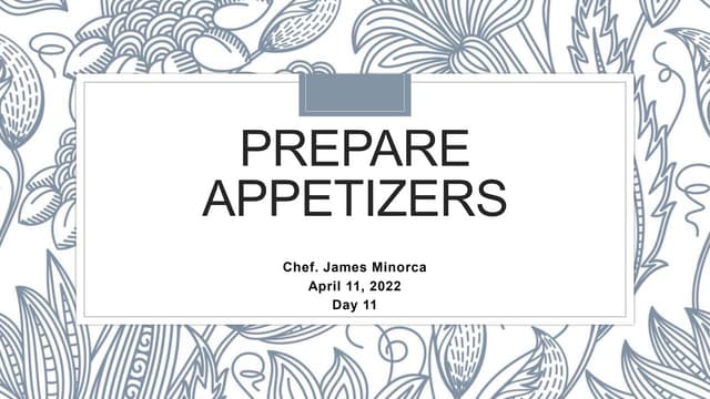 Classification of appetizer | PPTX | Healthy Cooking and Eating | Food ...