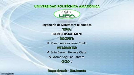 Prepared statement | PPTX | Databases | Computer Software and Applications