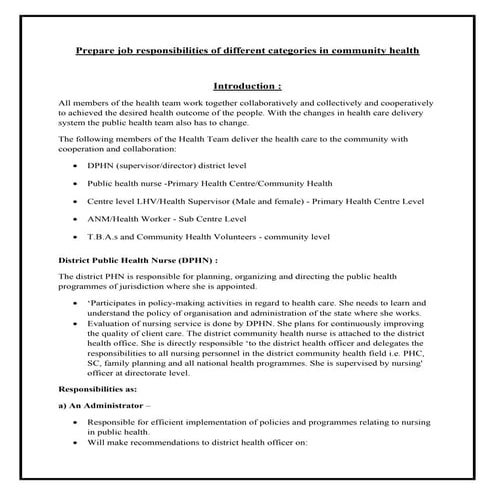 Community Health Officer CHO An Overview | PDF