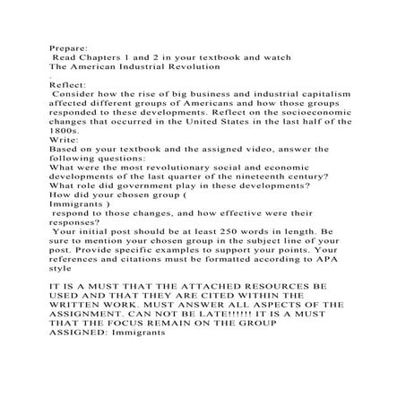 Prepare Read Chapters 1 and 2 in your textbook and watch The Am.docx