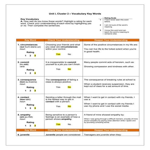 Prepare to Read- Unit I-Cluster 2- Key Vocabulary Words.doc