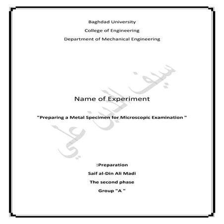 Preparing a metal specimen for microscopic examination | PDF
