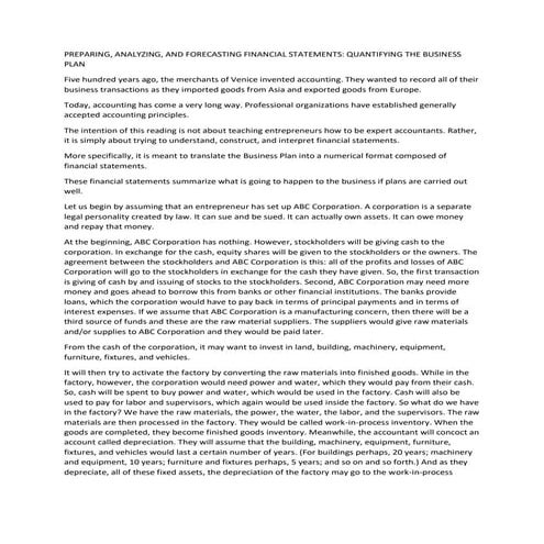 Preparing, analyzing, and forecasting financial statements quantifying ...