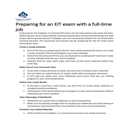 Preparing for an EIT exam with a full-time job | PDF | Educational ...