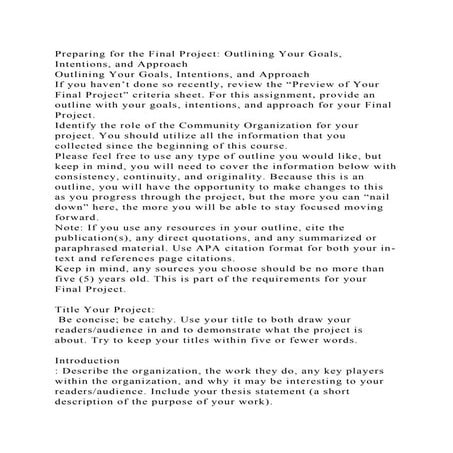 Preparing for the Final Project Outlining Your Goals, Intentions, a.docx