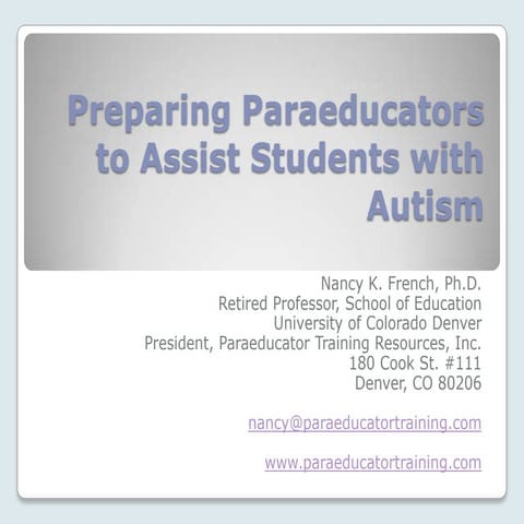 Preparing Paraeducators To Assist Students With Autism | PPT