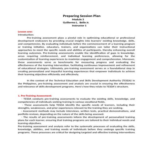 Preparing Session Plan Final Guide for Students and Teacher | PDF