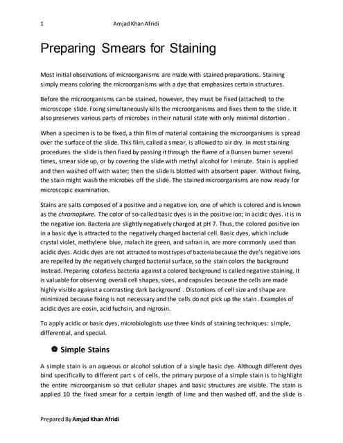 Preparation and staining of specimens for microscopy | PDF | Chemistry | Science