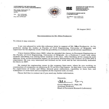 Recommendation from the Faculty of Civil Engineering | PDF