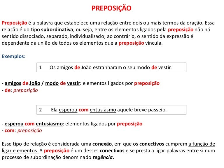 Exemplos De Preposições Em Frases