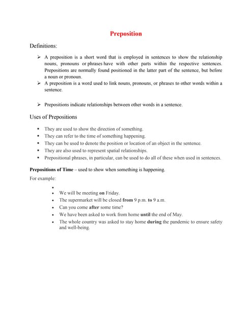 Common Uses of Prepositions | PPT