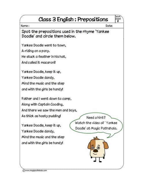 The Preposition Song | DOCX