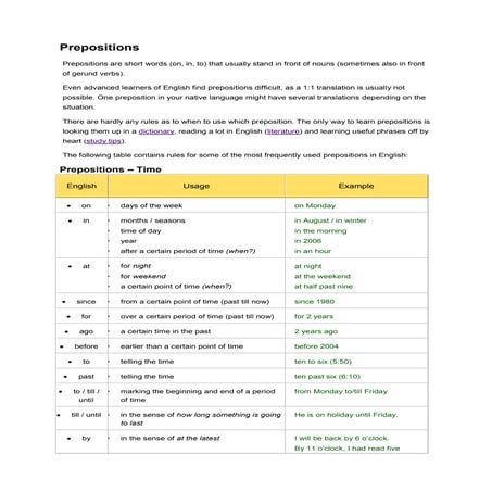 Prepositions | PDF | Free Download
