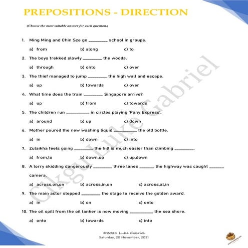 Prepositions Of Direction | PDF