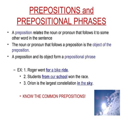 Prepositions and prepositional phrases | PPT