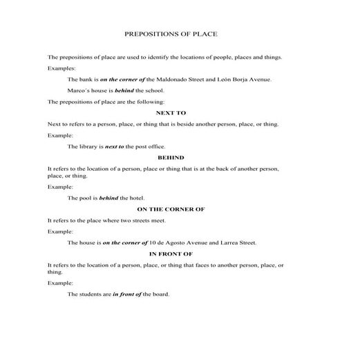 Prepositions of place | PPT