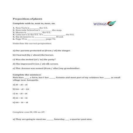 Prepositions of places | DOCX