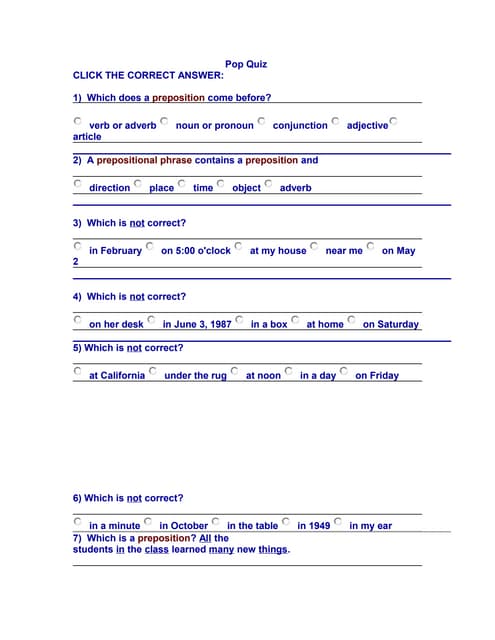 Exercise Prepositions | PPT