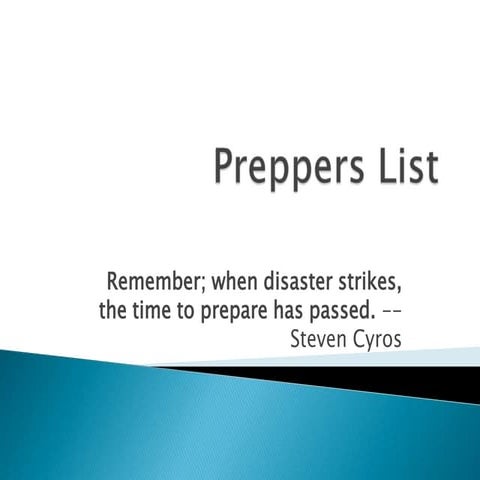 Preppers List | PPTX | First Aid | Injuries