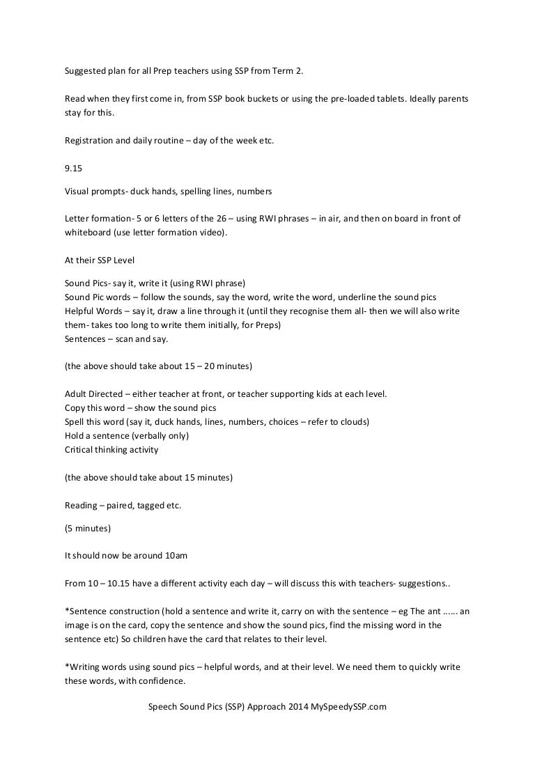 Prep Daily Explicit Teaching Plan - Term 2 - SSP (Speech Sound Pics)