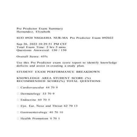 Pre Predictor Exam SummaryHernandez, Elizabeth SUO 092 | DOCX