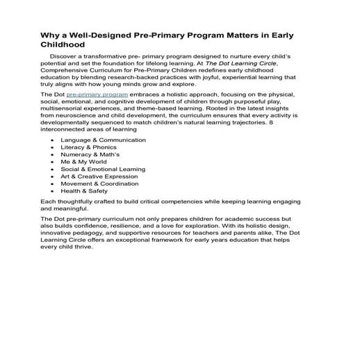 How a Comprehensive Pre Primary Program Supports All Areas of Learning ...