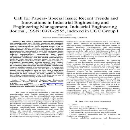 Call for Papers- Special Issue: Recent Trends and Innovations in ...