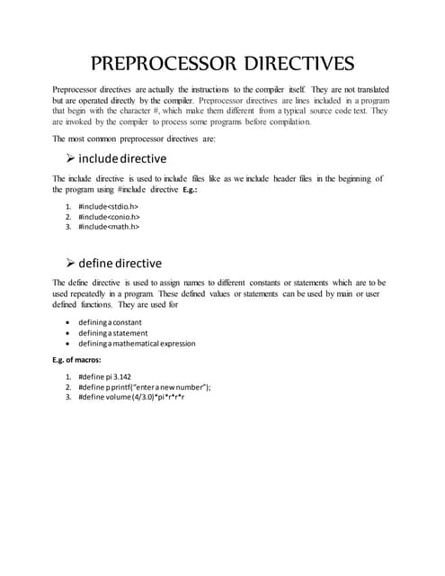 Preprocessor Directives Pdf