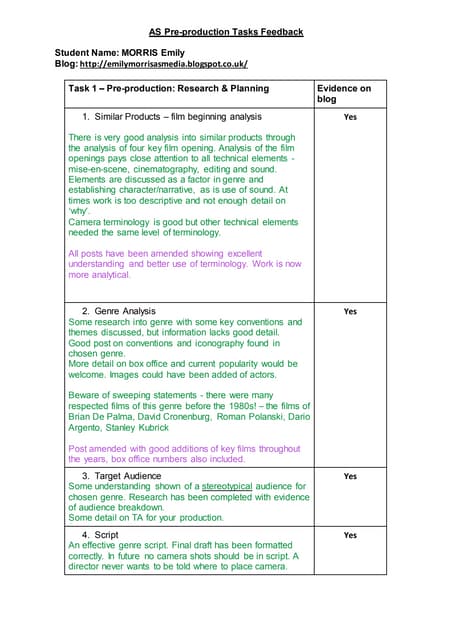 Production feedback | DOCX