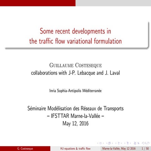 Some Recent Developments In The Traffic Flow Variational Formulation Ppt 9161