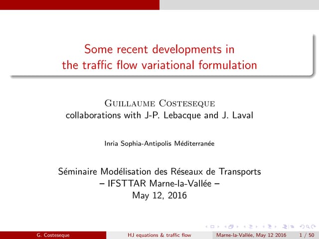Some Recent Developments In The Traffic Flow Variational Formulation Ppt 9161