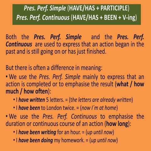 Pres. perf. simple vs pres. perf. contin. | PPTX | Programming Languages | Computing