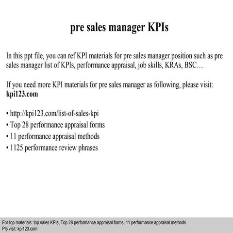 Pre sales manager kpis | PPT