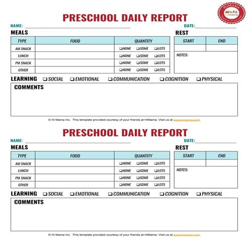 Preschool Daily Sheet | PDF