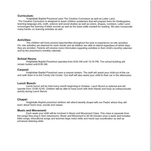 Preschool Curriculum and Activities Info | PDF