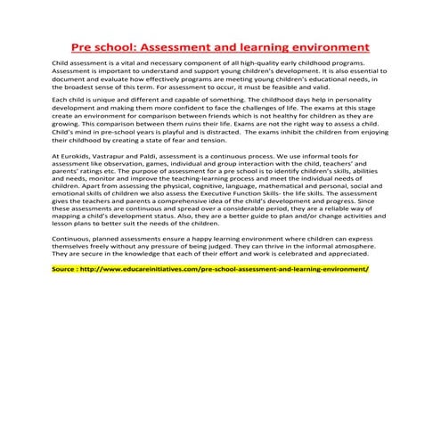 Preschool assessment and learning environment | PDF