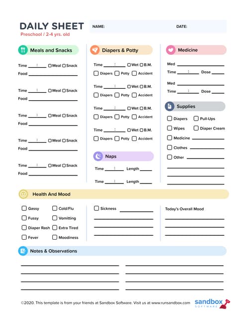 Infant Daily Sheet with Icons | PDF