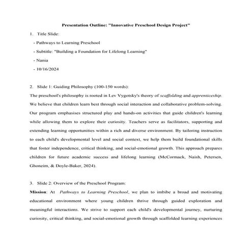 Preschool design project- Innovative Preschool Design Project-1.docx ...