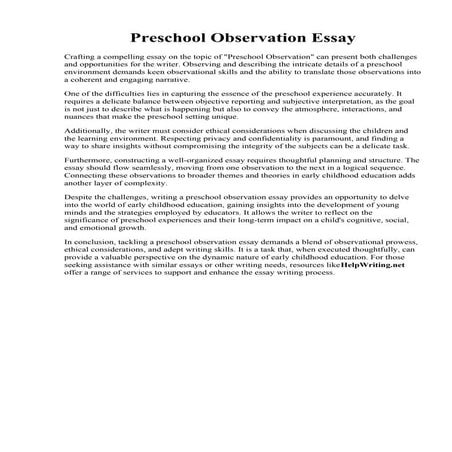 Preschool Observation Essay | PDF
