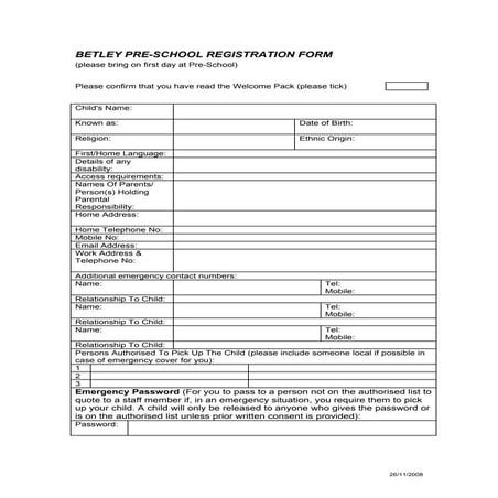 Preschool Program Release Form