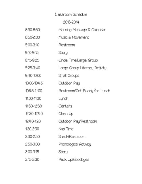 Preschool schedule 13 14 | PDF
