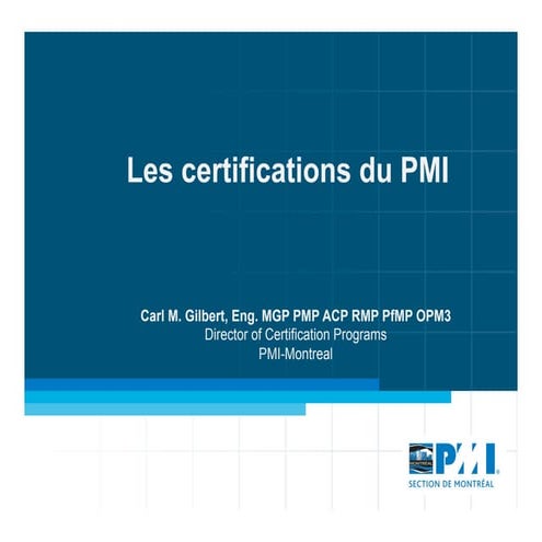 Présentation des certifications PMI-RMP et PMI-ACP | PDF