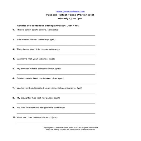 Present perfect-tense-already-just-yet | PDF