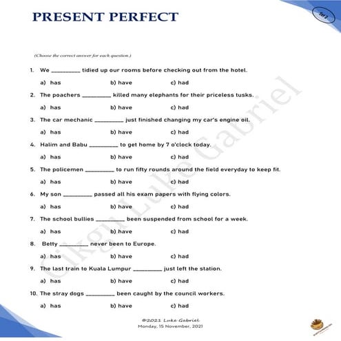 Present perfect (2) | PDF