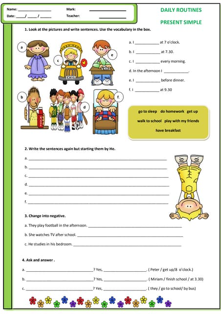 Daily routines worksheet | PDF