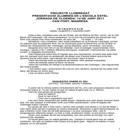 Guió Presentació Llobregat (Estel de Molins de Rei) | PDF