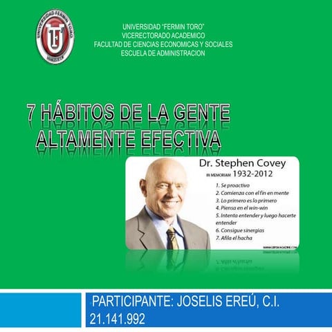 Presentación 7 hábitos de la gente altamente efectiva | PPTX