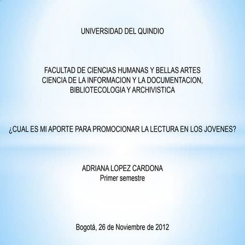 Mi Aporte Para Promocionar La Lectura En Los Jovenes Ppt